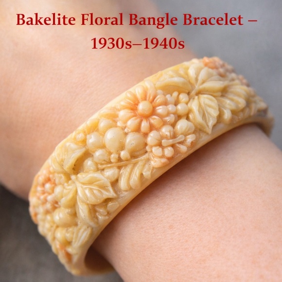 Jewelry | Rare Vintage Handcarved Bakelite Floral Bangle Bracelet ...